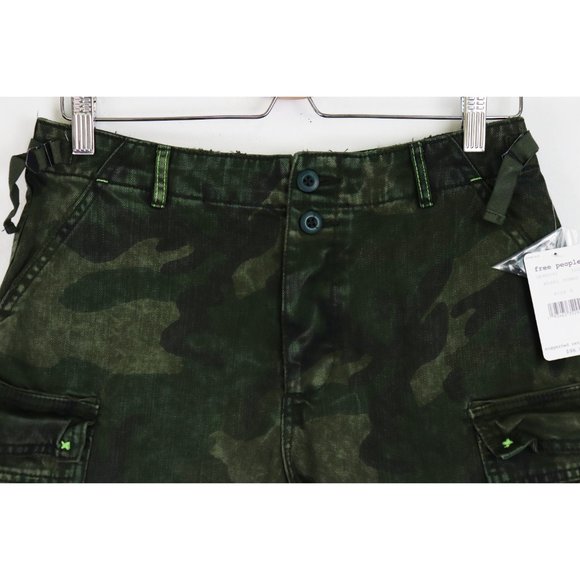 NWT Free People Commander Cut Off Camo Khaki Denim Jean Short Green ...